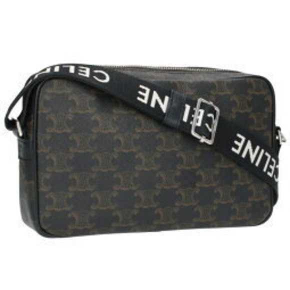 Celine | Bags | Celine Triomphe Logo Tape Shoulder Bag Brown | Poshmark